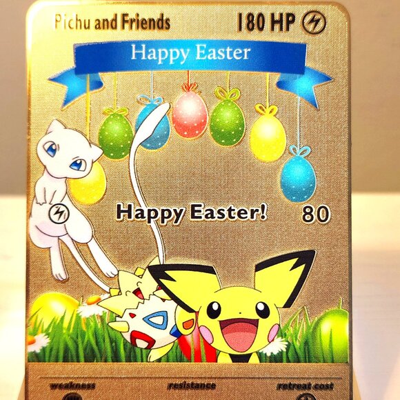 Toys | Pikachu Pichu Easter Series Gold Metal Pokemon Card | Poshmark